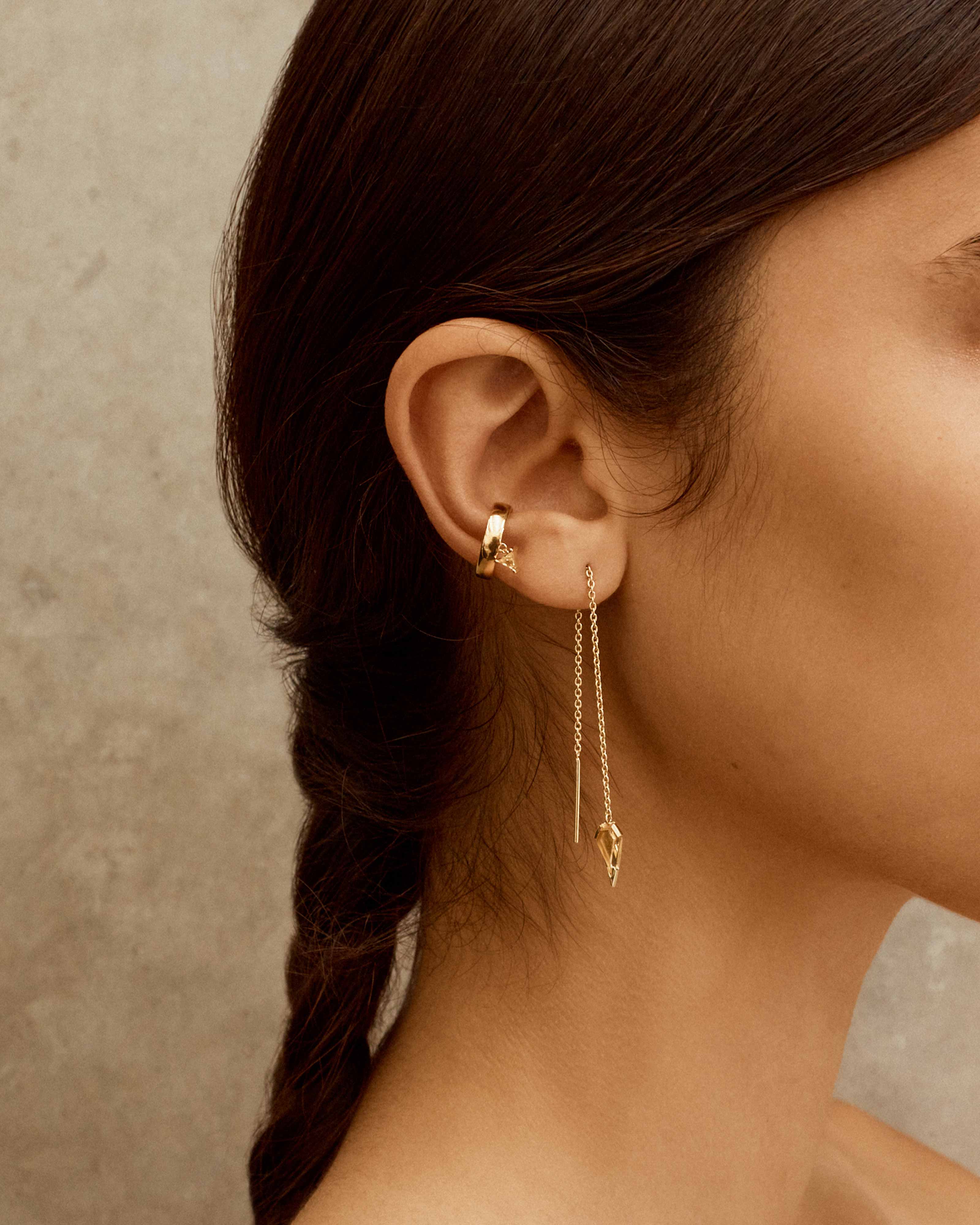 Sener Besim | Spear Gem Thread Earrings - Gold & Yellow Spinel | Earrings