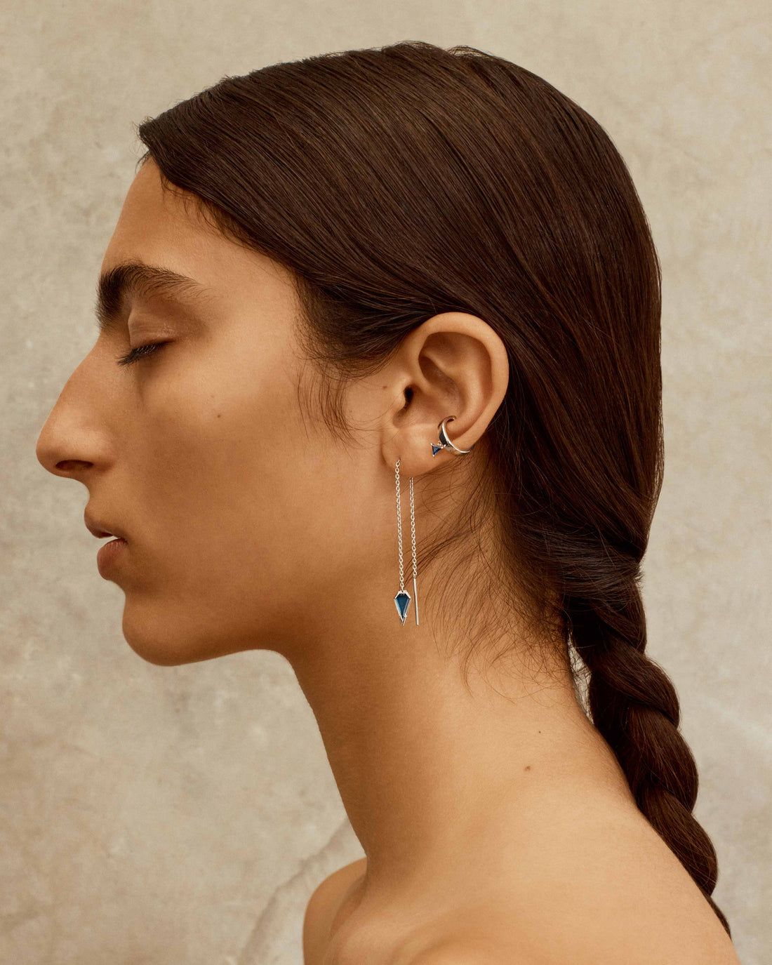 Sener Besim | Spear Gem Thread Earrings - Silver & Blue Sapphire | Earrings