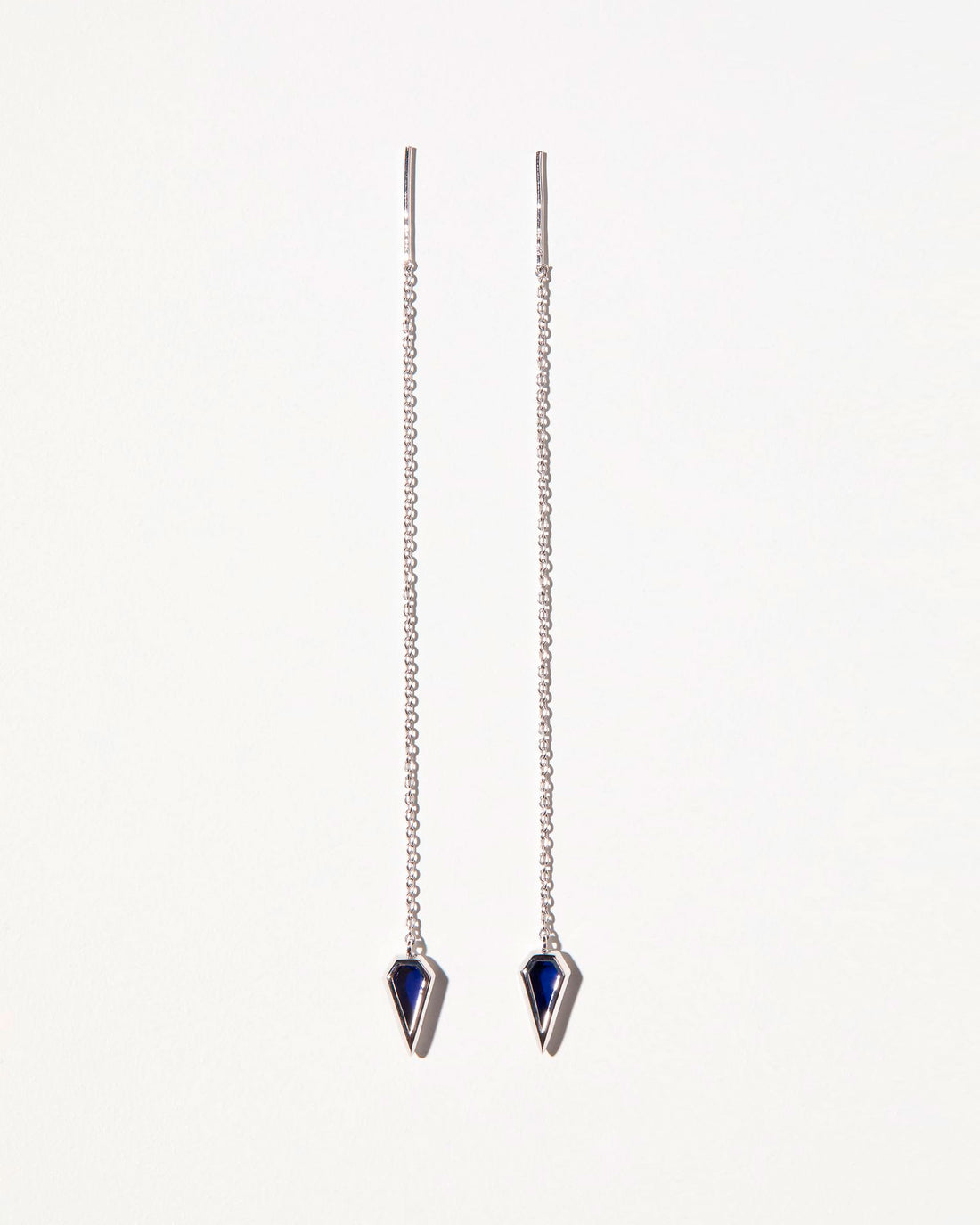 Sener Besim | Spear Gem Thread Earrings - Silver & Blue Sapphire | Earrings