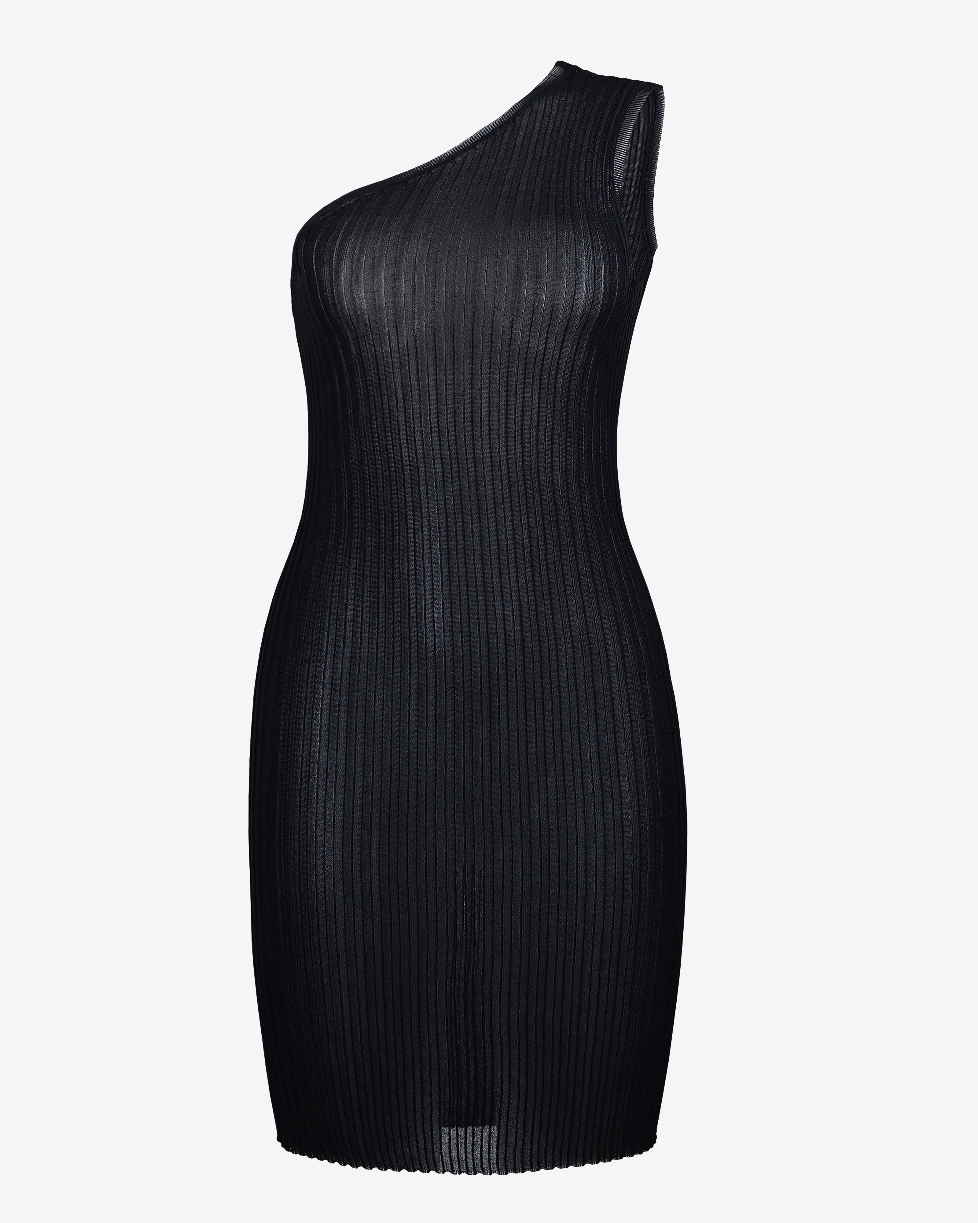 Şener Besim The Rib Knit One Shoulder Dress Black Knitwear